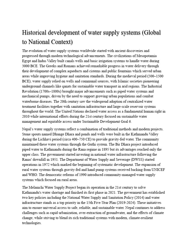 Evolution of Global Water Supply Systems | PDF | Water | Water Supply