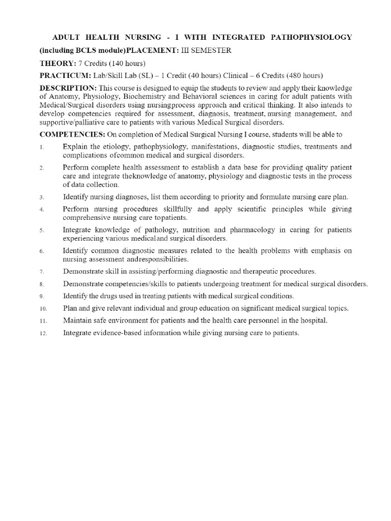 Adult Health Nursing - I With Integrated Pathophysiology | PDF