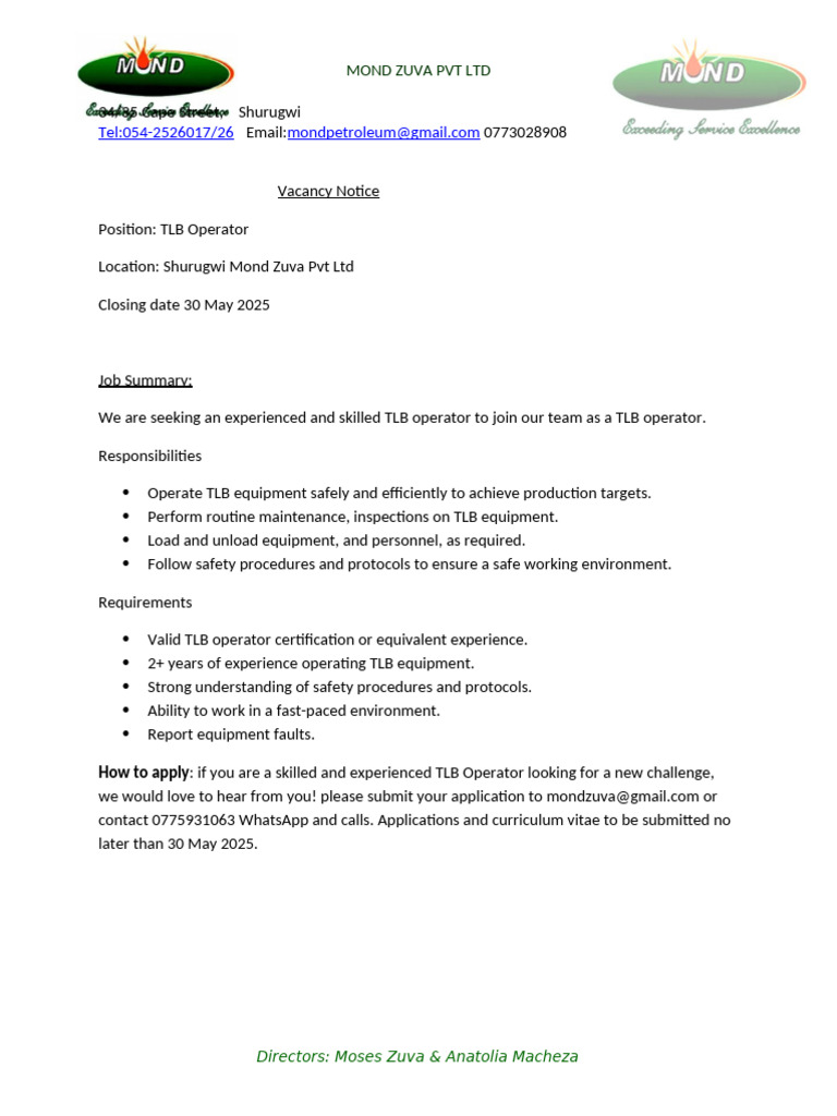 TLB Vacancy | PDF