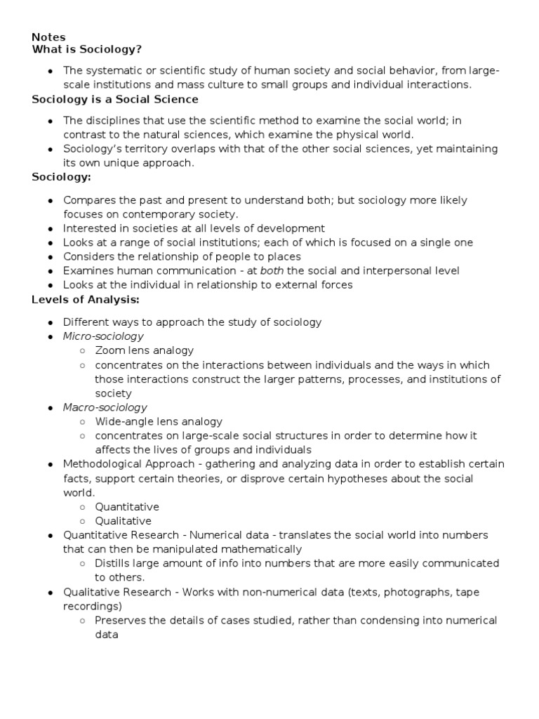 Sociology Notes and Study Guide Lesson 1 | PDF | Sociology ...
