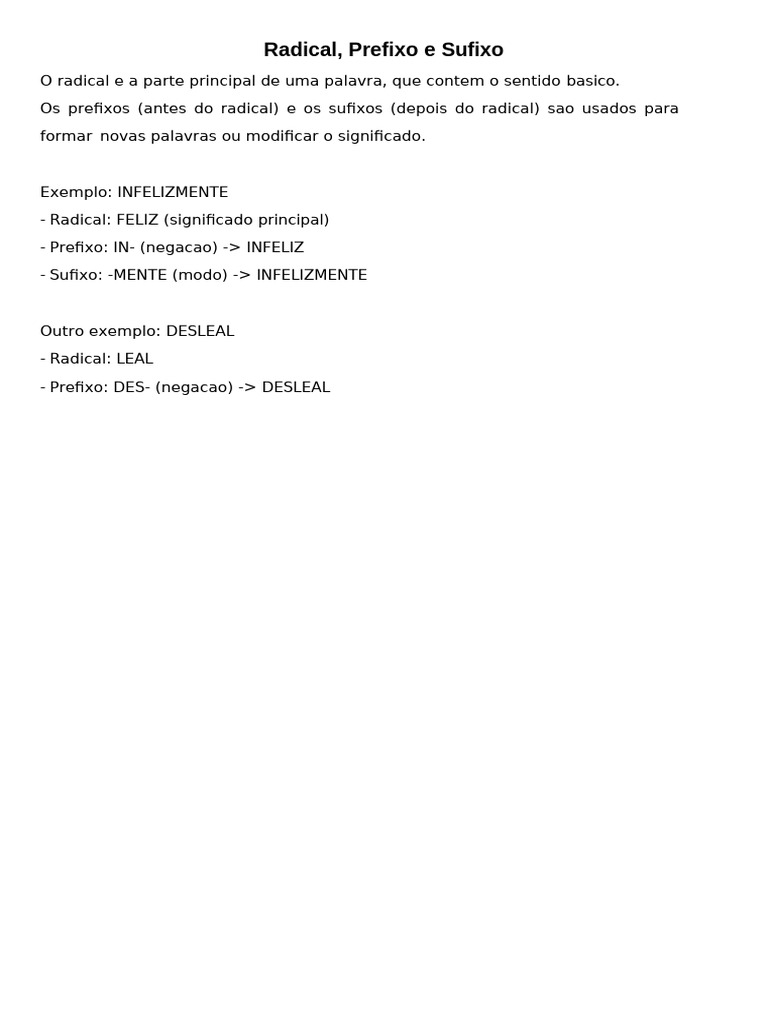 Material Radical Prefixo Sufixo | PDF | Gramática | Morfologia linguística