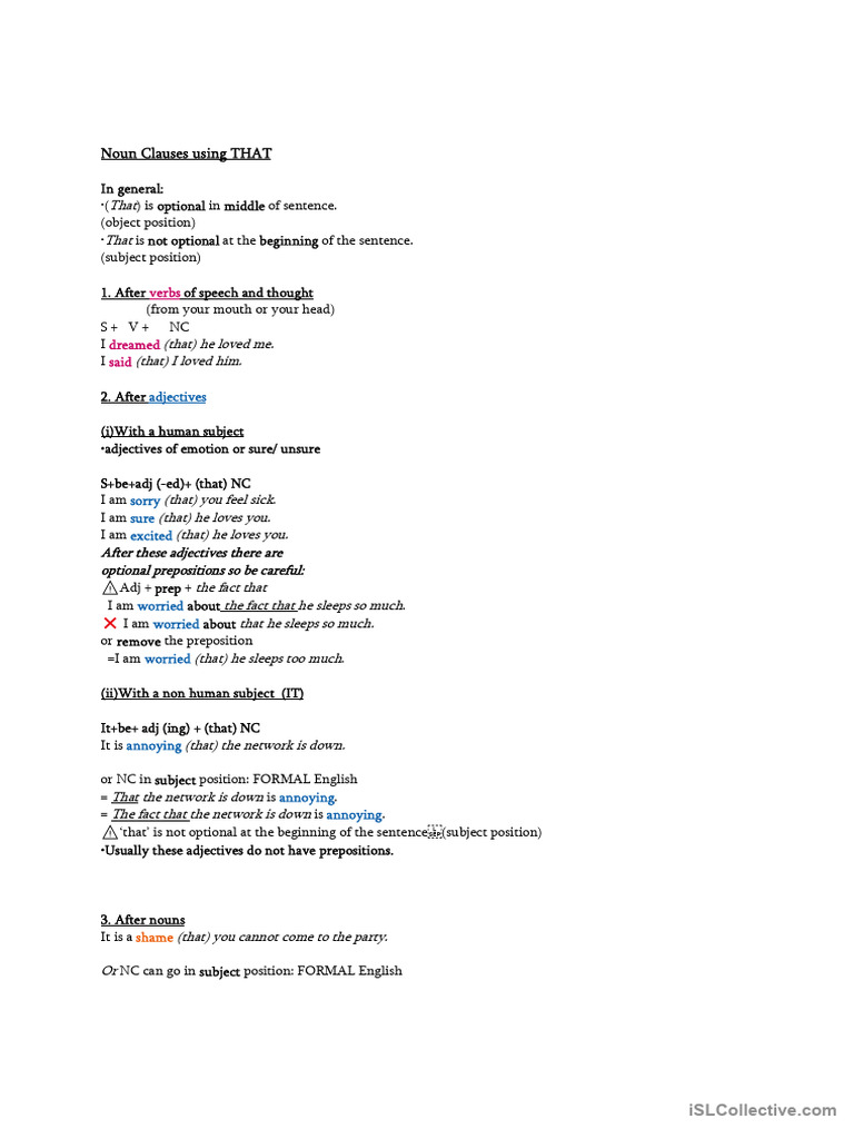 Noun Clauses with "That" Explained | PDF | Verb | Adjective