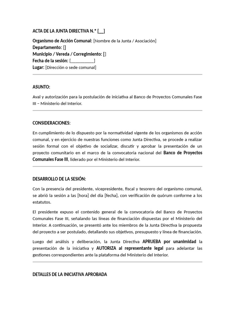 Formato Acta Junta Directiva 2 | PDF | Gobierno