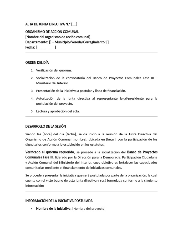 Formato Acta Junta Directiva 1 | PDF | Gobierno