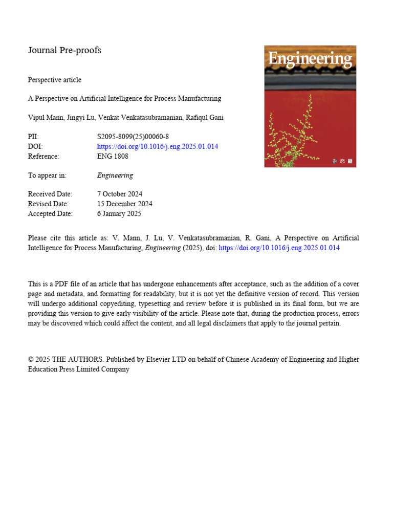 A Perspective On Artificial Intelligence For Process Manufacturing ...