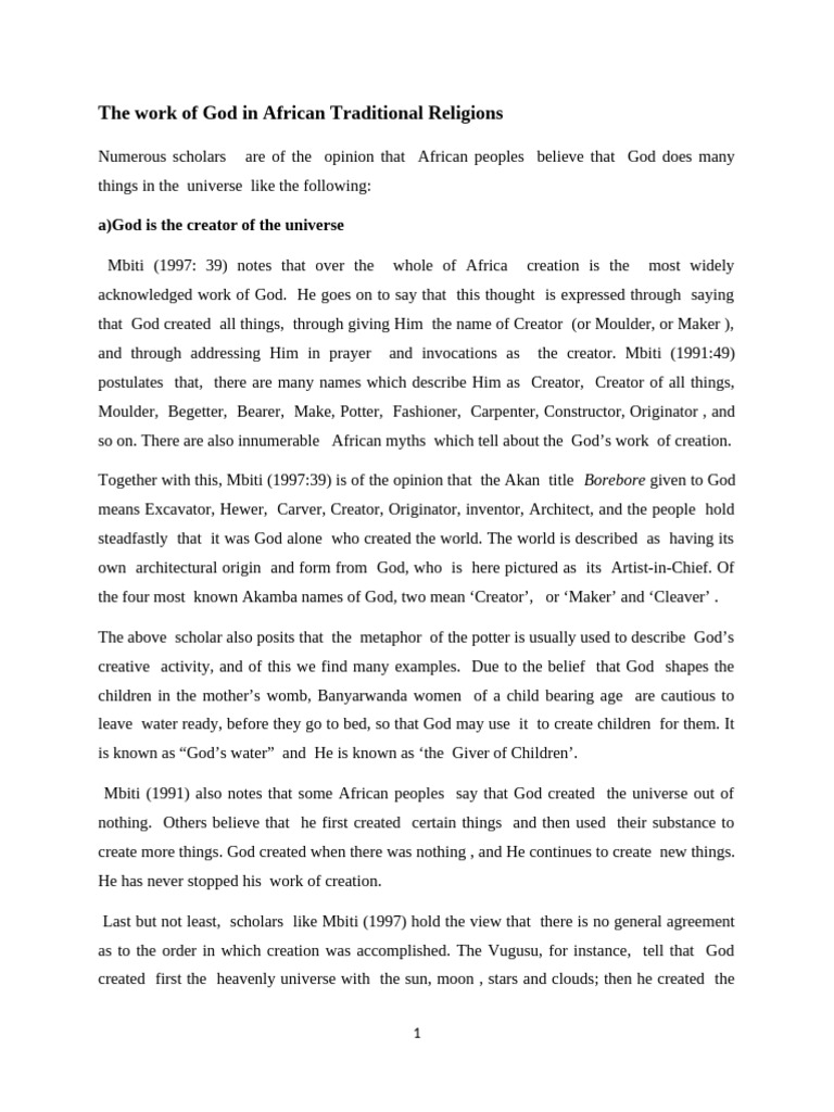 The Work of God in African Traditional Religions - February 2021 | PDF ...