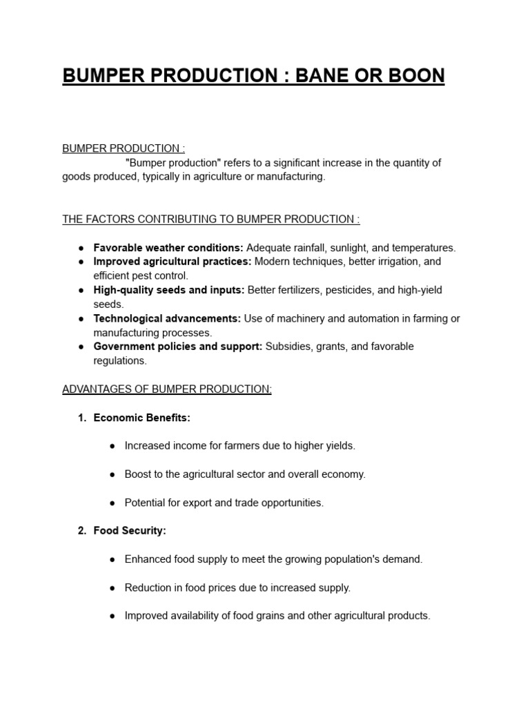 Bumper Production - Boon or Bane | PDF | Agriculture | Food Security