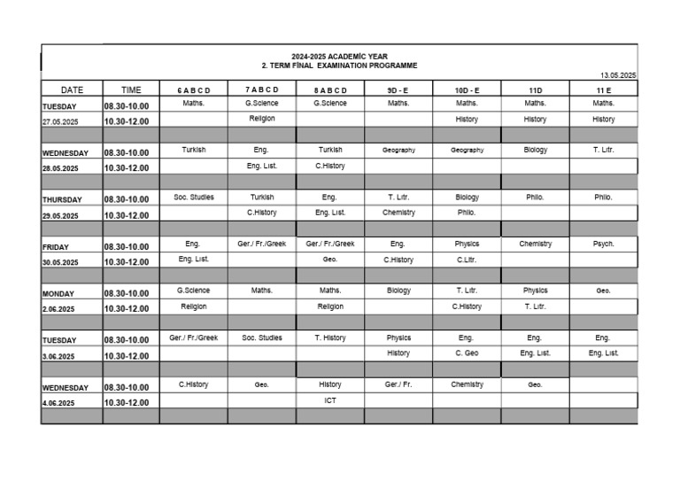 SINAV PROGRAMI | PDF