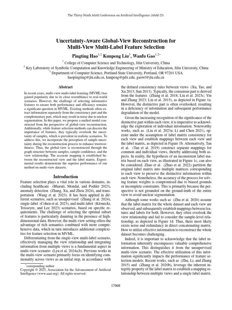Uncertainty-Aware Global-View Reconstruction For Multi-View Multi-Label Feature Selection | PDF ...