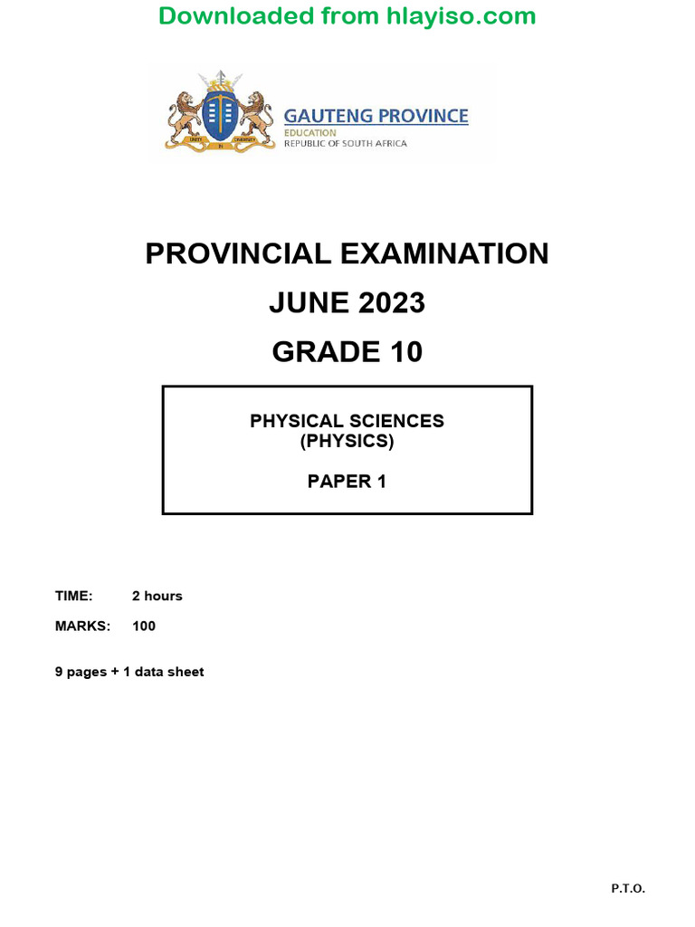GR 10 PS P1 (English) Question Paper - Hlayiso - Com | PDF ...