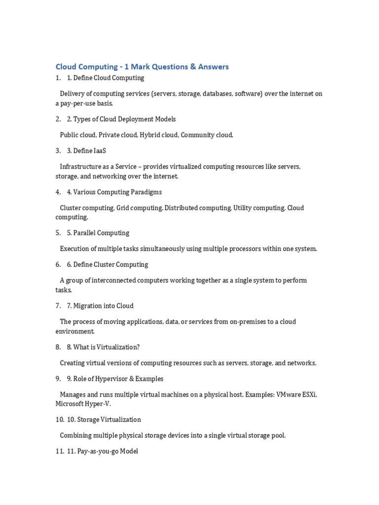 Cloud Computing 1mark QA | PDF