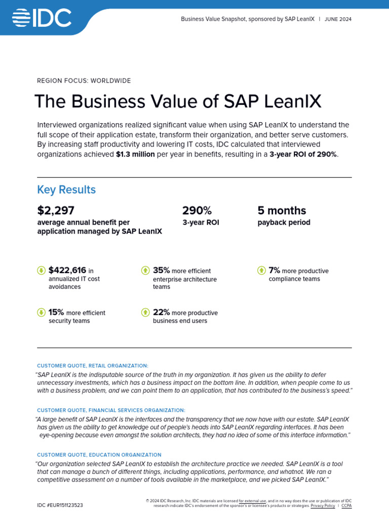 En 1p Idc Snapshot Sap Leanix | PDF | Return On Investment | Business