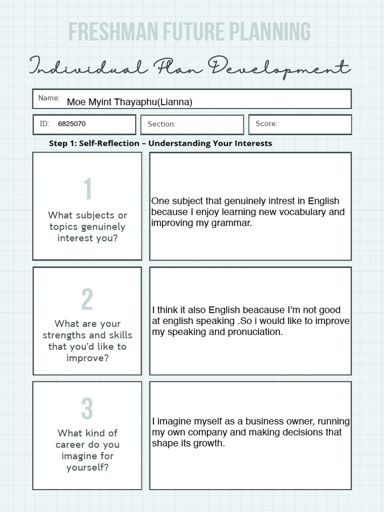 Week1-Class2-Freshmen Future Planning Activity Sheet | PDF | Human Communication | Cognition