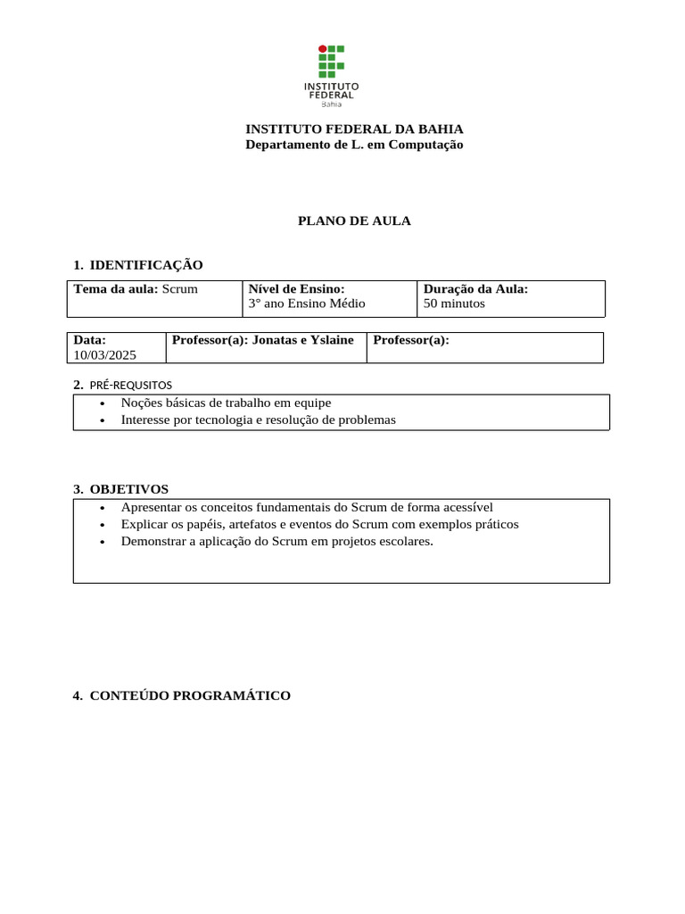 Plano de Aula - Scrum | PDF | Lição