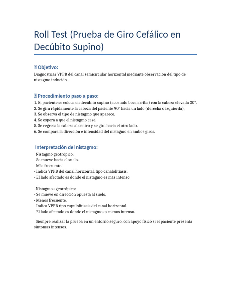 Ficha Roll Test Maniobra VPPB | PDF