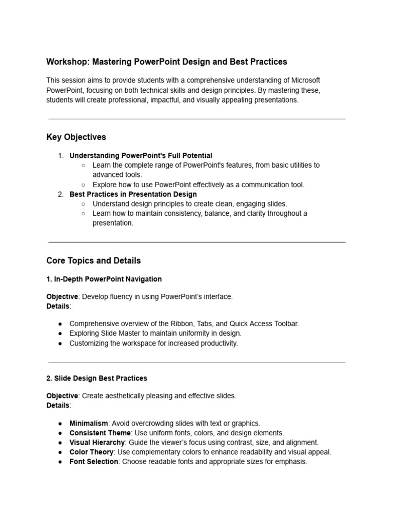 Workshop - Mastering PowerPoint Design and Best Practices | PDF | Microsoft Power Point | Multimedia