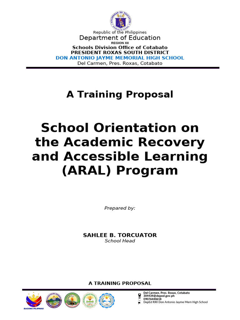 Training Proposal On The ARAL Program Orientation | PDF | Cognition ...