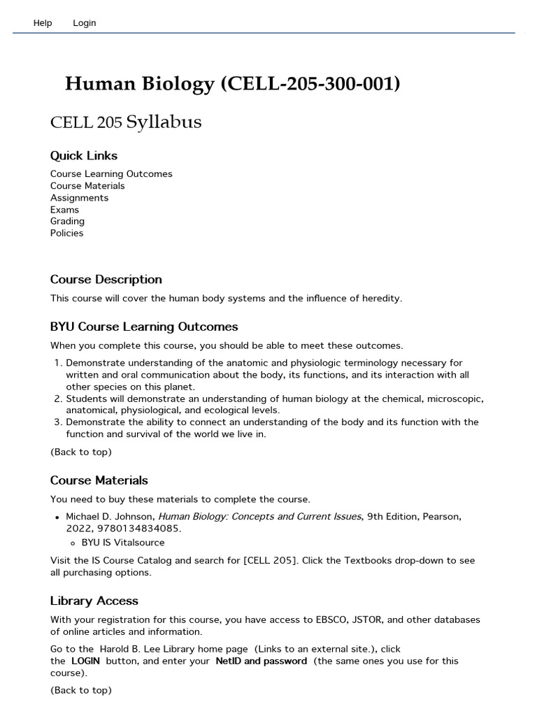Human Biology Course Syllabus | PDF
