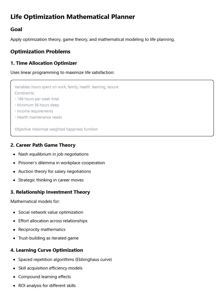 Life Optimization with Math Models | PDF