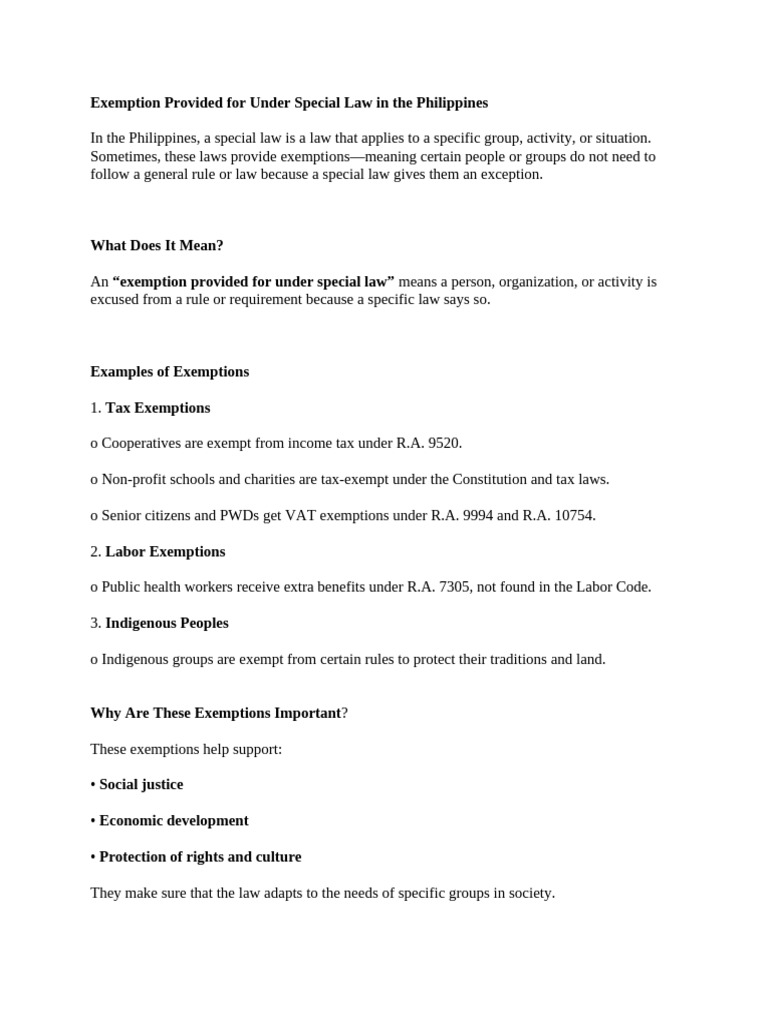 Special Law Exemptions in the Philippines | PDF