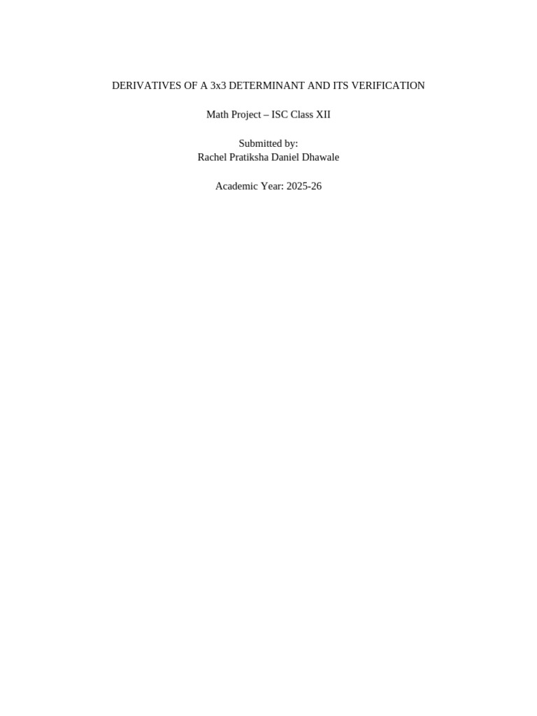 ISC Math Project Determinant Derivative | PDF | Determinant | Matrix (Mathematics)