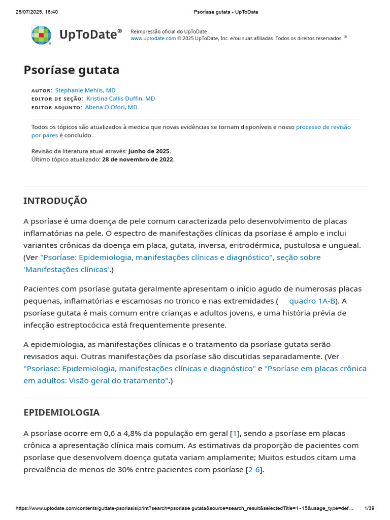 Psoríase Gutata: Epidemiologia e Tratamento | PDF | Psoríase | Célula T