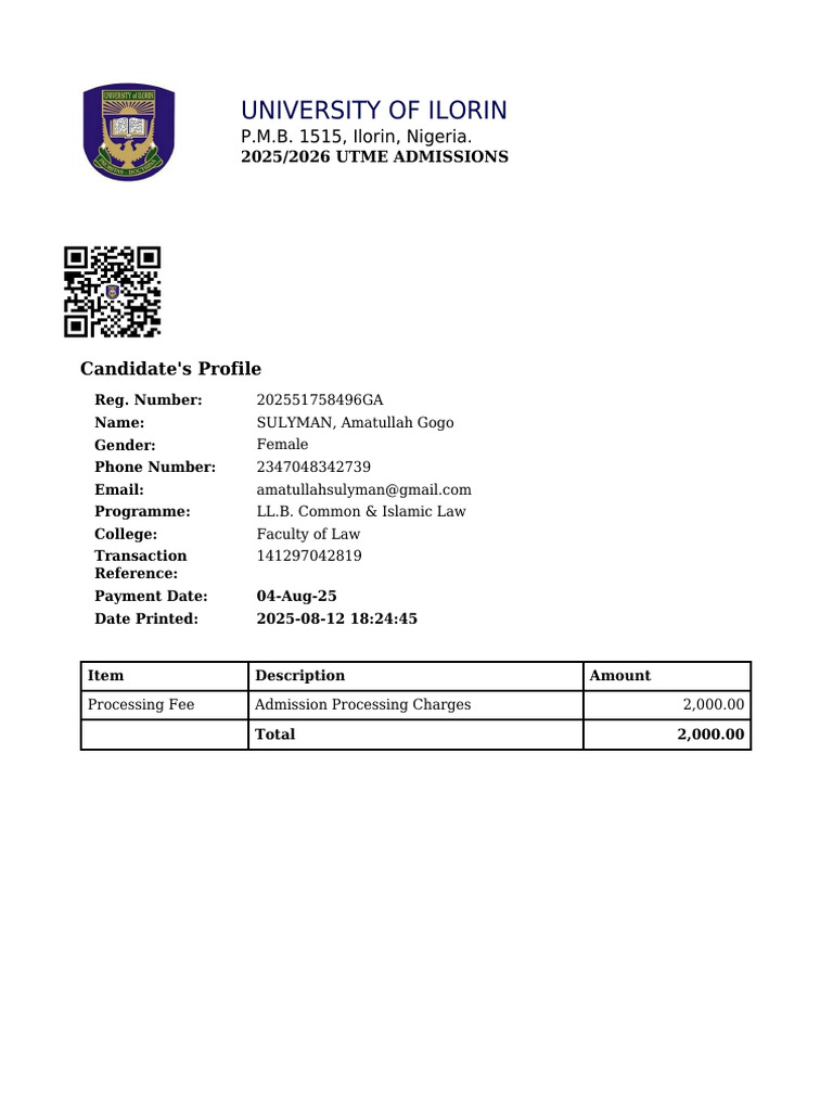 Admission Processing Slip | PDF