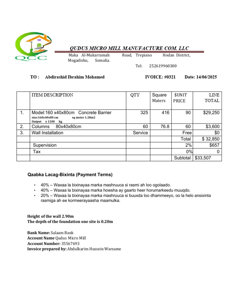 Invoice for Concrete Barrier & Columns | PDF