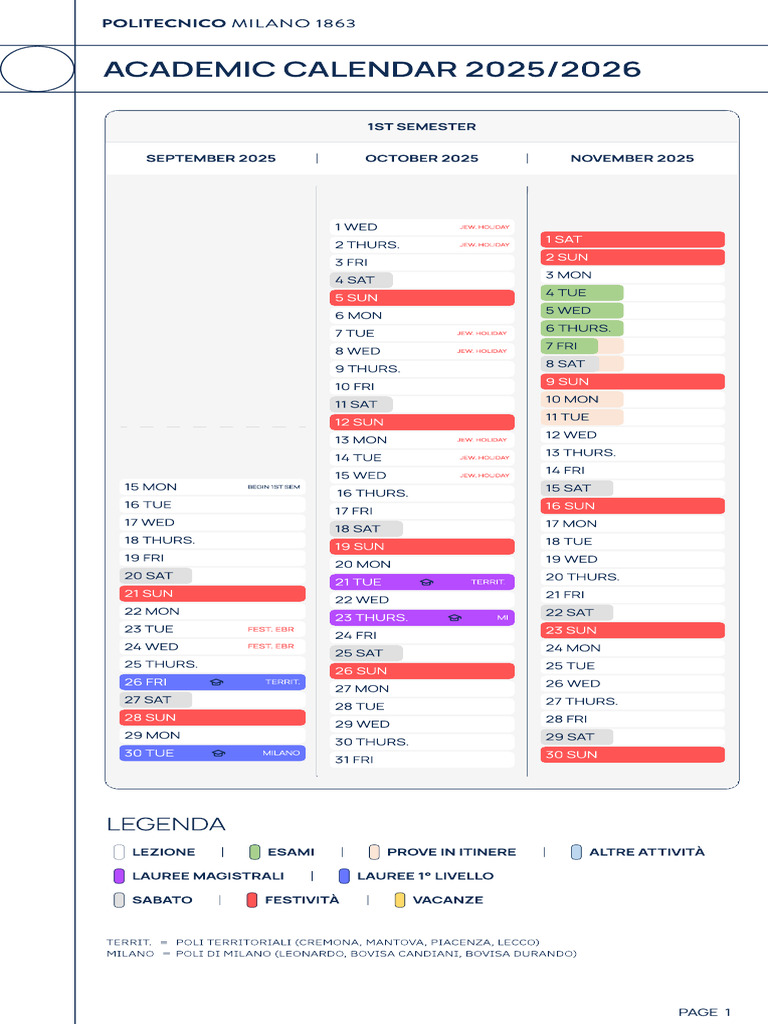CALENDARIO ACCADEMICO 2025-26 ING Verticale Compressed 1 | PDF | Academic Term | Educational Stages