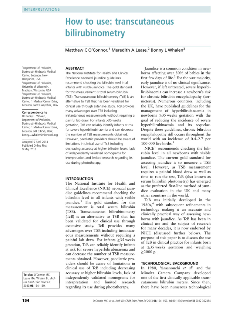 Transcutaneous Bilirubinometry Guide | PDF | Medical Specialties