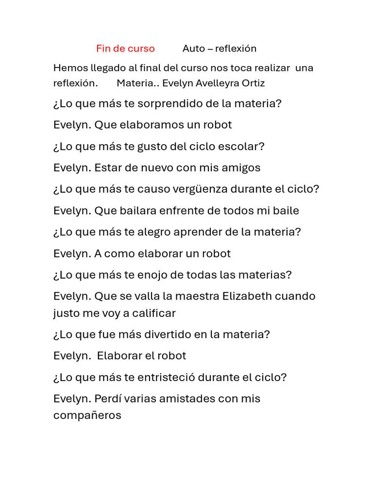 Auto - Reflexión Hemos Llegado Al Final Del Curso Nos Toca Realizar Una ...