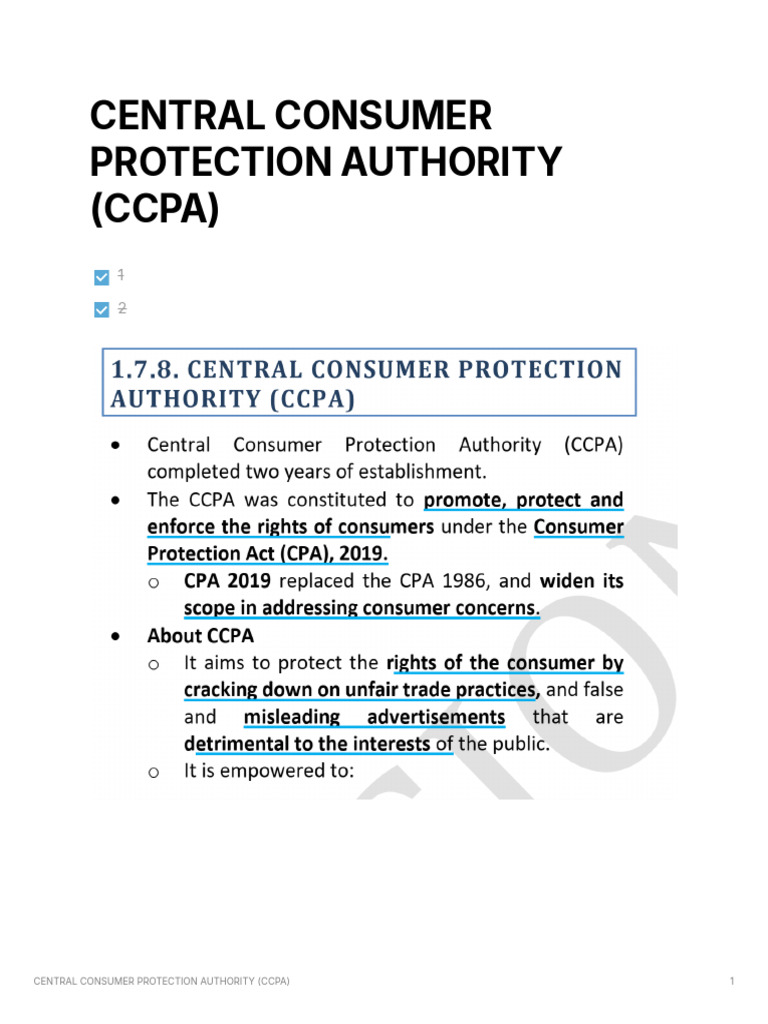 Central Consumer Protection Authority | PDF