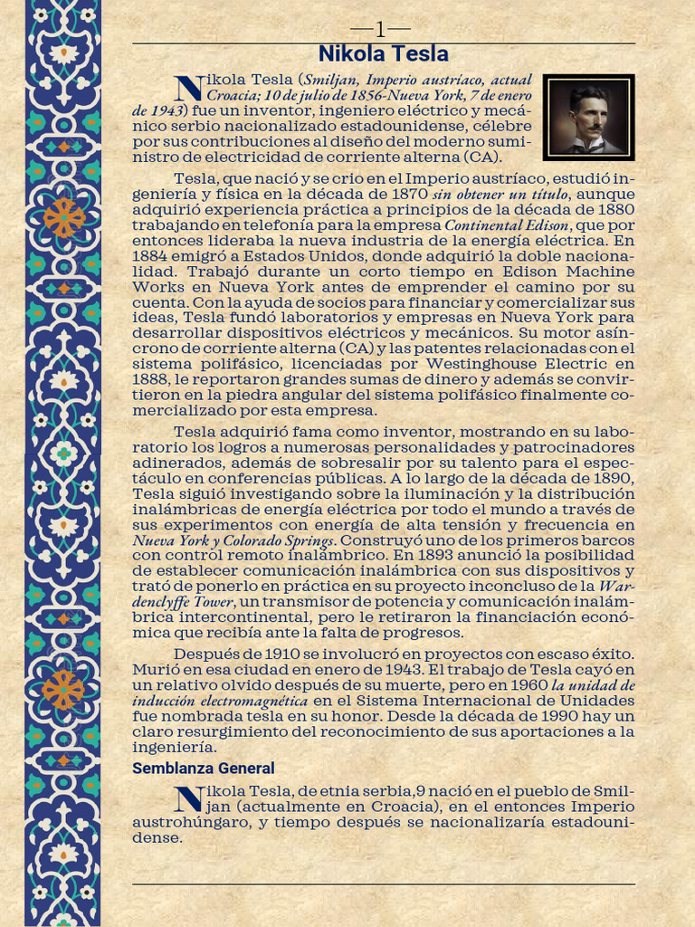 Biografía de Nikola Tesla | PDF | Nikola Tesla | Corriente alterna