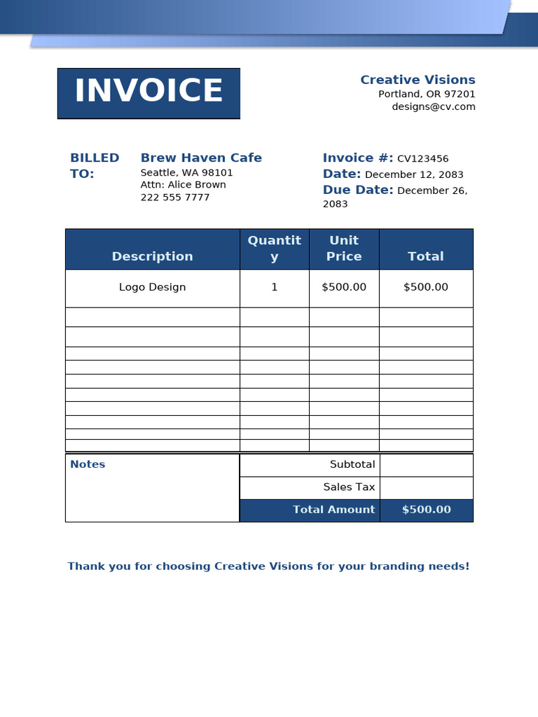 Logo Design Invoice for Brew Haven | PDF