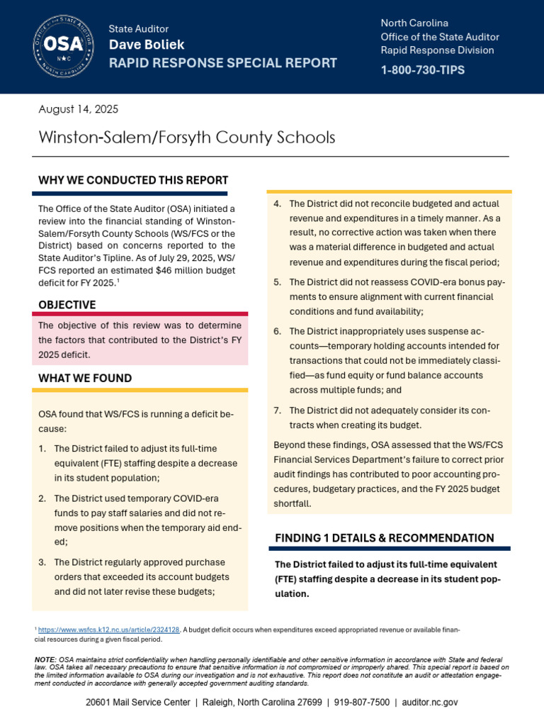 WS/FCS Rapid Response Special Report | PDF | Audit | Budget