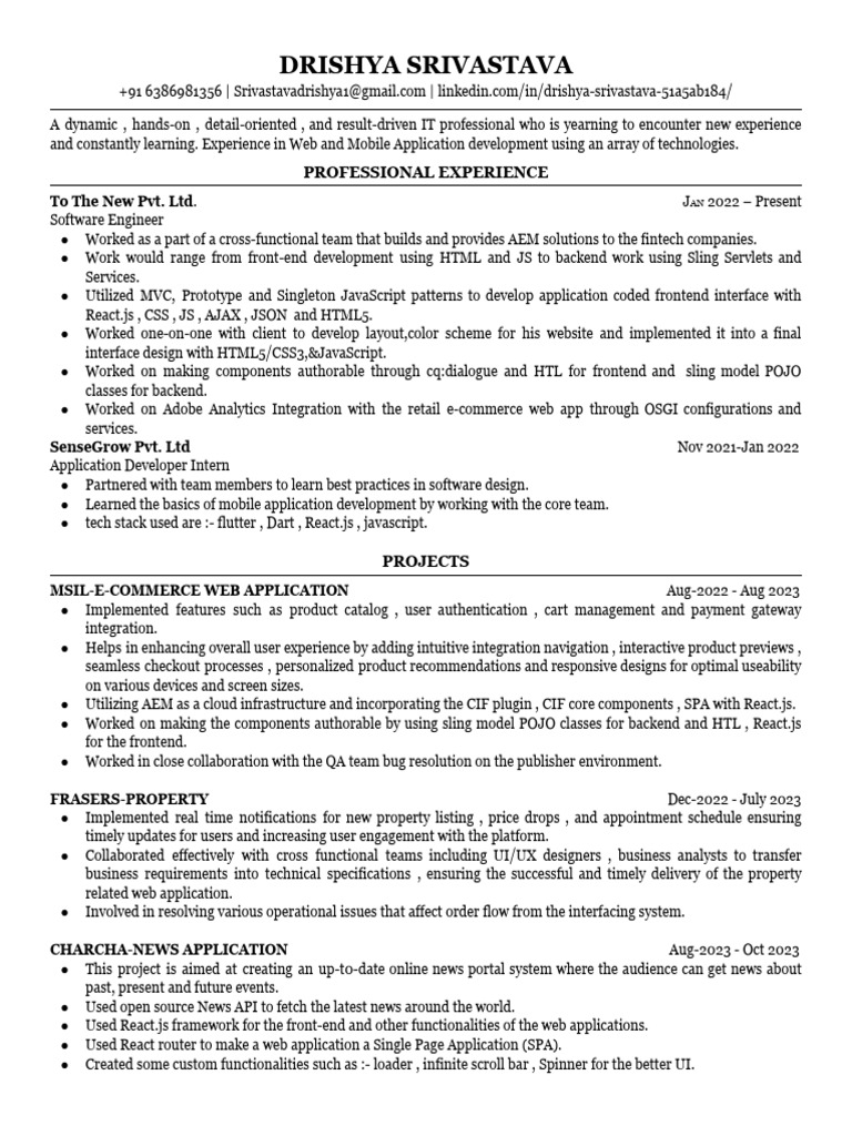 Drishya_Srivastava_FullstackDeveloper | PDF | Mobile App | Web Application