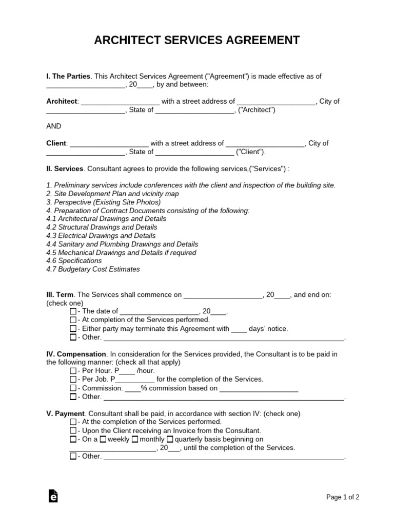 Architect Services Agreement Template | PDF | Architect