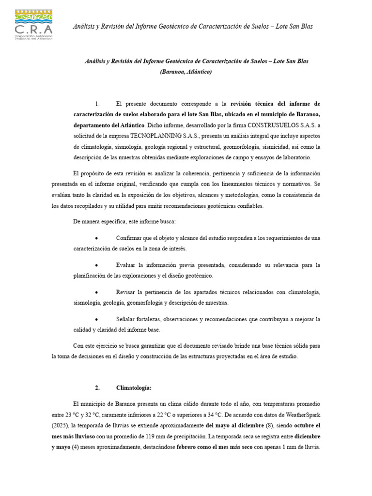 Análisis y Revisión Del Informe Geotécnico de Caracterización de Suelos - San Blas | PDF | Roca ...