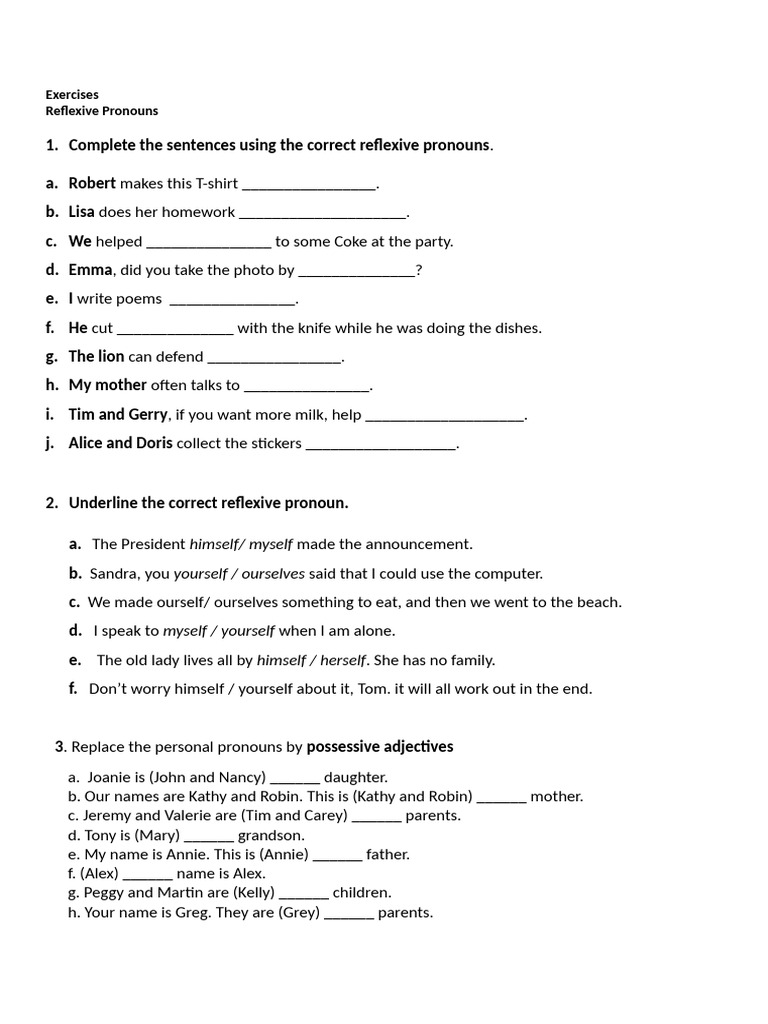 Reflexive Possessive Adjectives | PDF