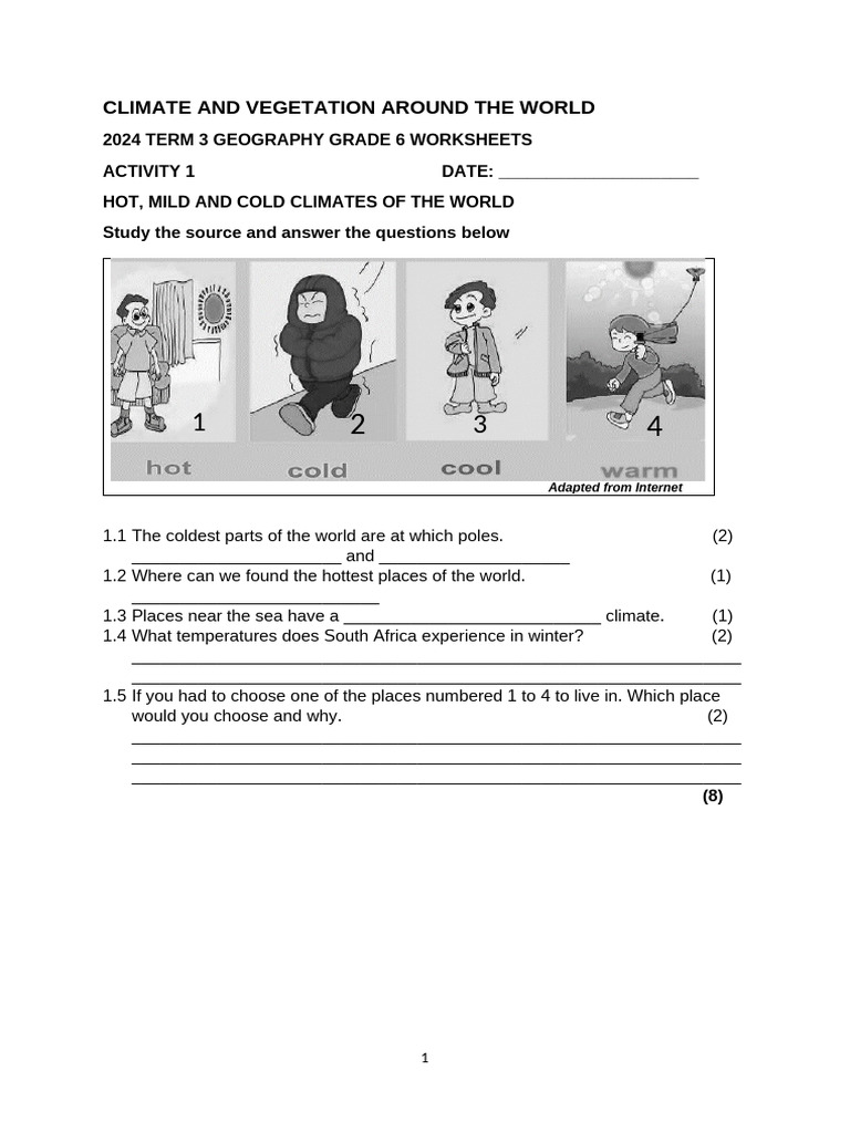 Grade 6 Climate and Vegetation Worksheets | PDF | Rainforest | Tropics