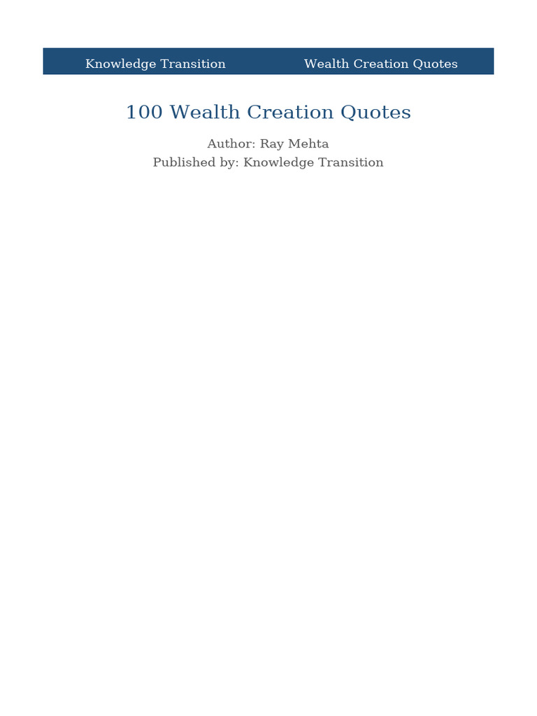 100 Wealth Creation Quotes by Ray Mehta | PDF | Investing ...