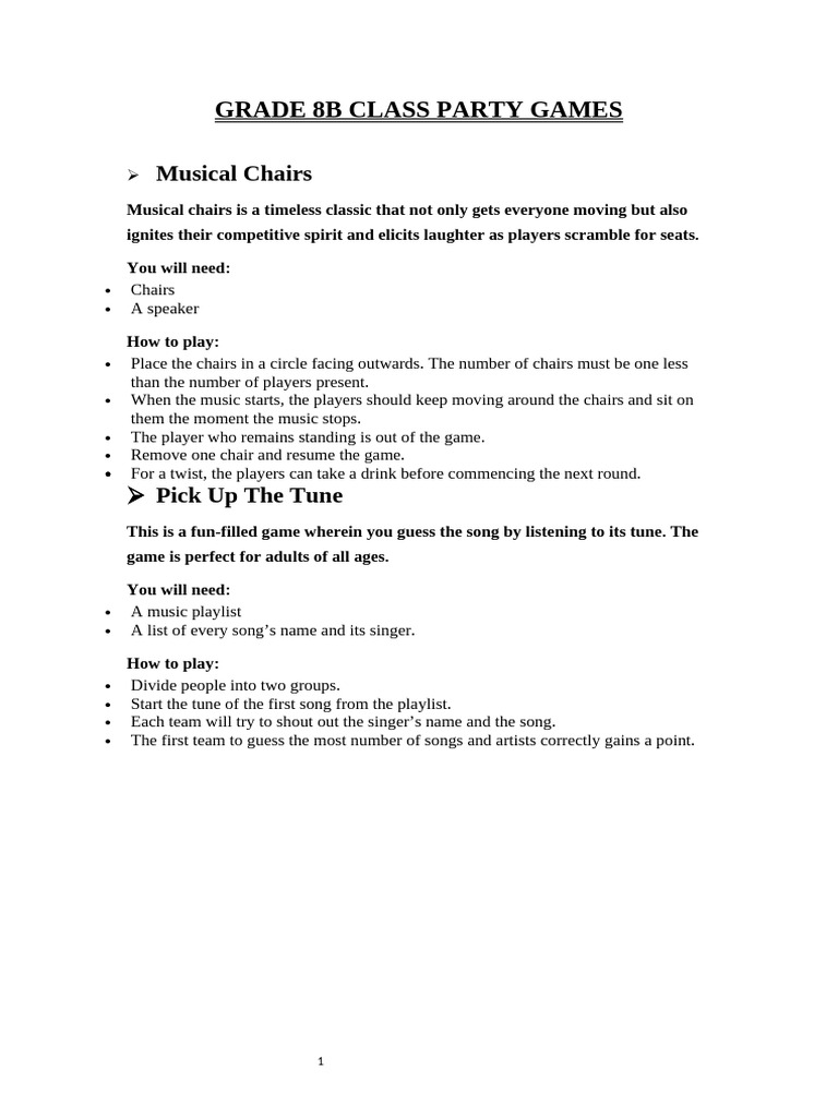 8B Class Party Game Ideas | PDF