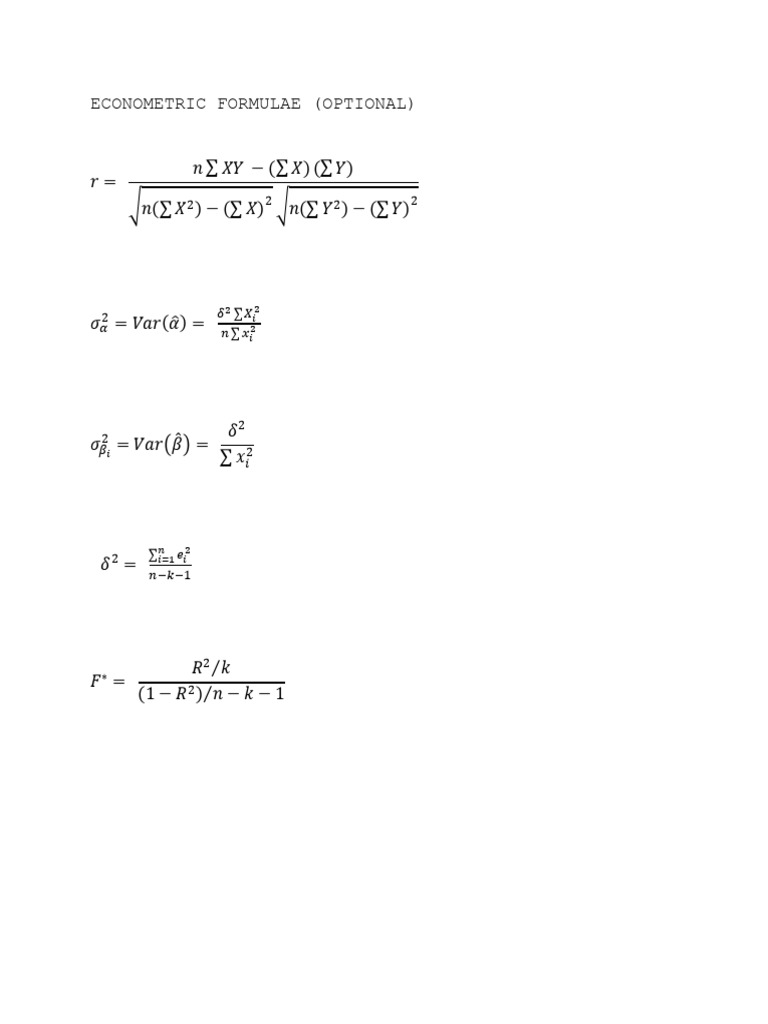 Econometric Formulae Statistical Tables | PDF | Probability ...