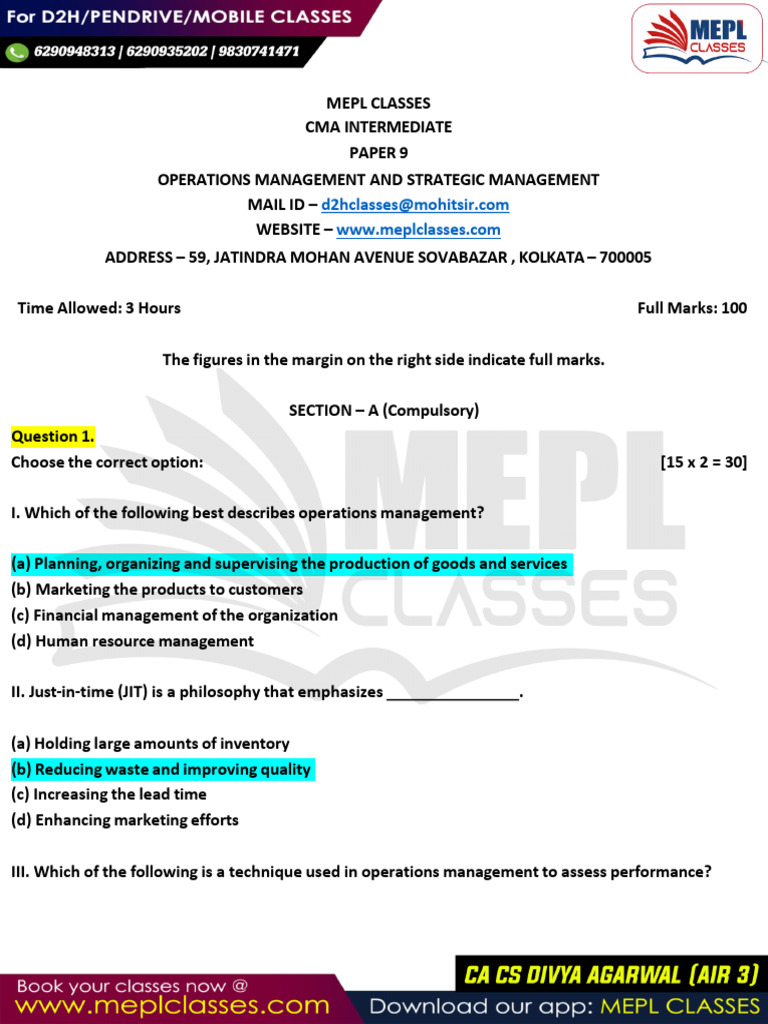 CMA Inter Operations Management Guide | PDF | Reliability Engineering ...