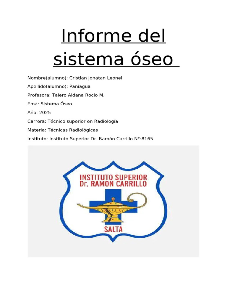 Informe sobre el Sistema Óseo | PDF | Hueso | Esqueleto