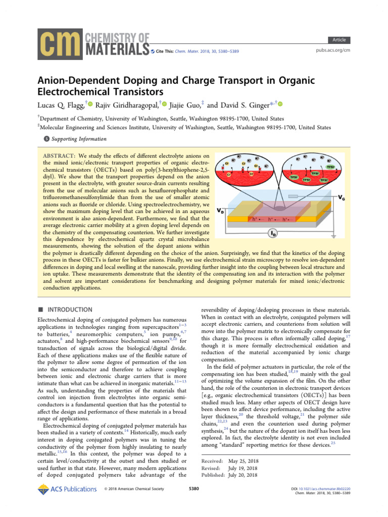 Anion Effects on Organic Transistor Performance | PDF | Doping ...