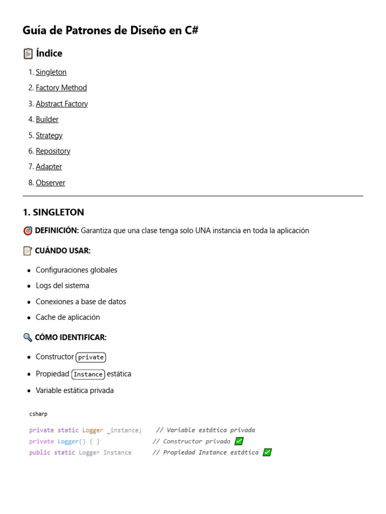 Guía de Patrones de Diseño en C# | PDF | C Sharp (lenguaje de programación) | Constructor ...