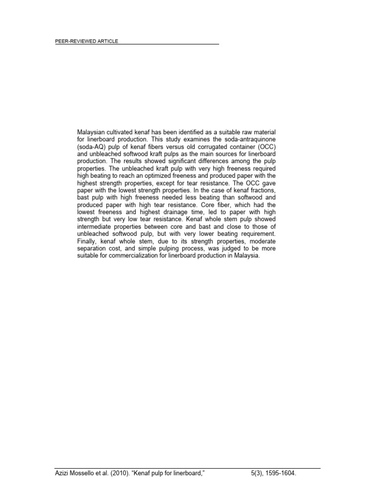 Kenaf Pulp Properties for Linerboard | PDF | Pulp (Paper) | Paper