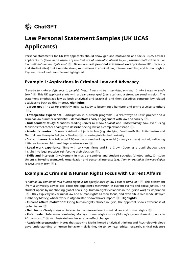 Law Personal Statement Samples for UCAS | PDF | Motivational | Motivation