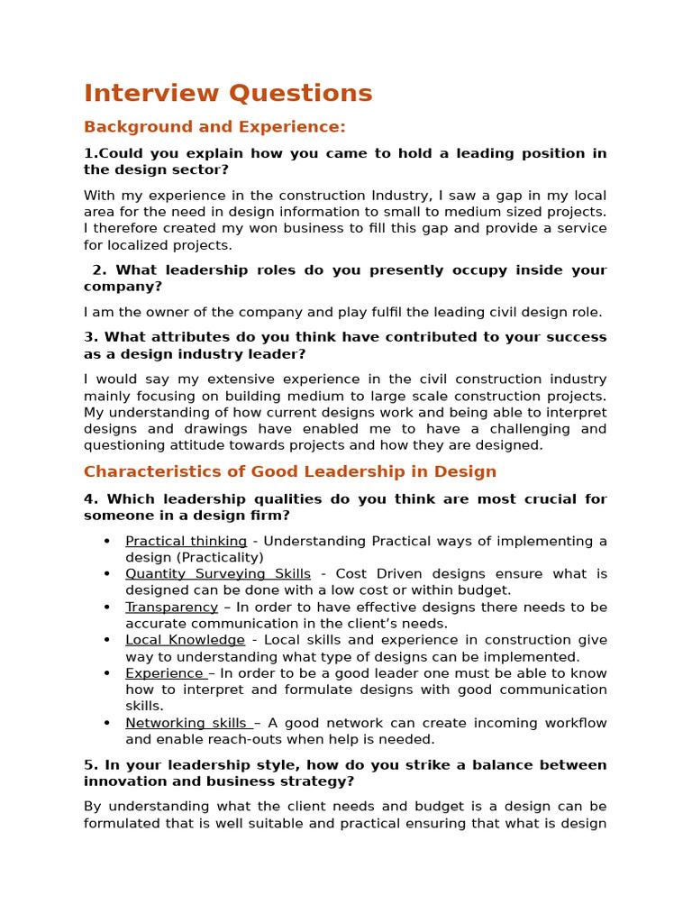 Design Leadership Interview Insights | PDF | Leadership | Experience